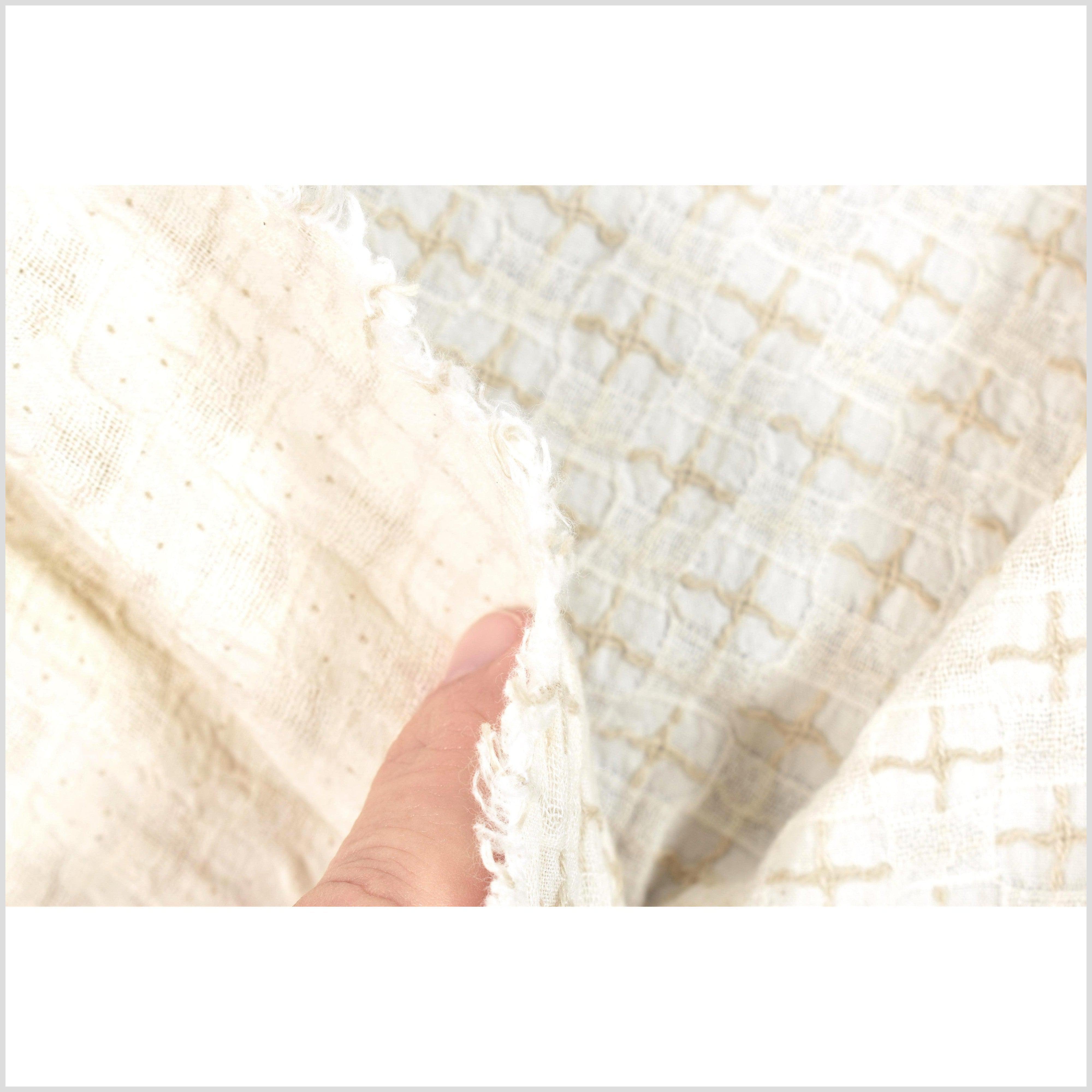 Quilted cotton and linen fabric, cream with beige cross and square qui ...