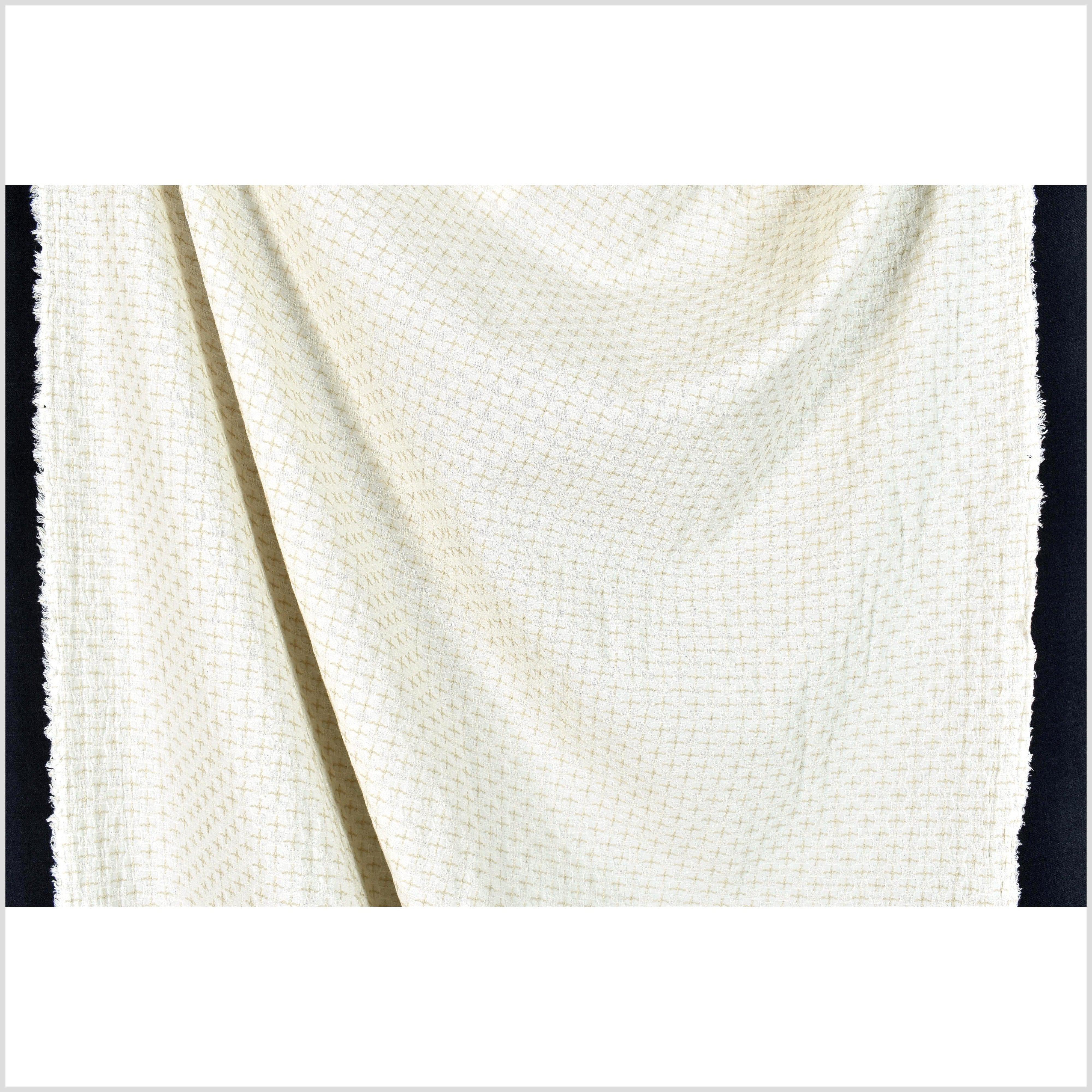 Quilted cotton and linen fabric, cream with beige cross and square qui ...