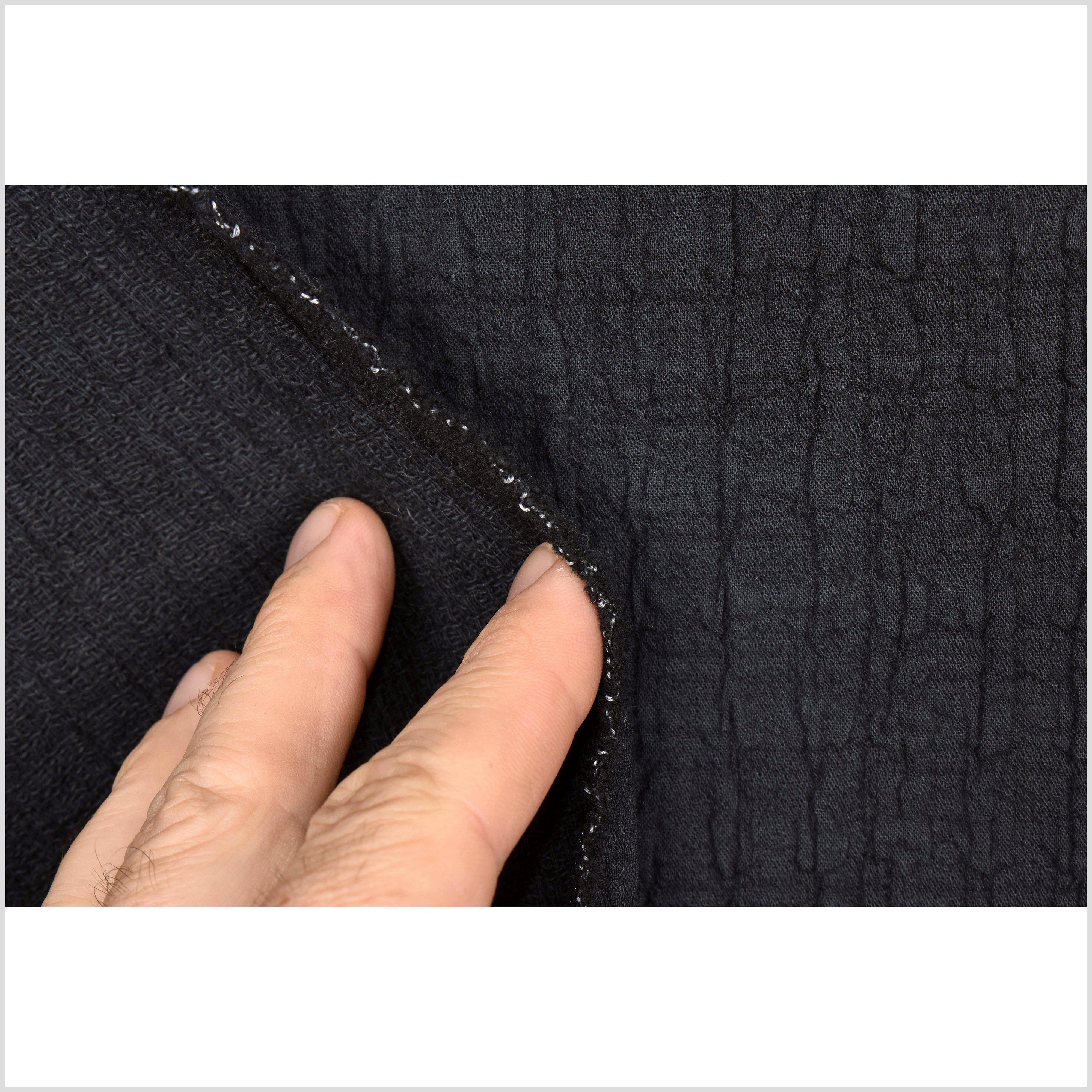 Black, quilted and crinkled, 2-ply, heavy-weight, textured cotton fabr ...