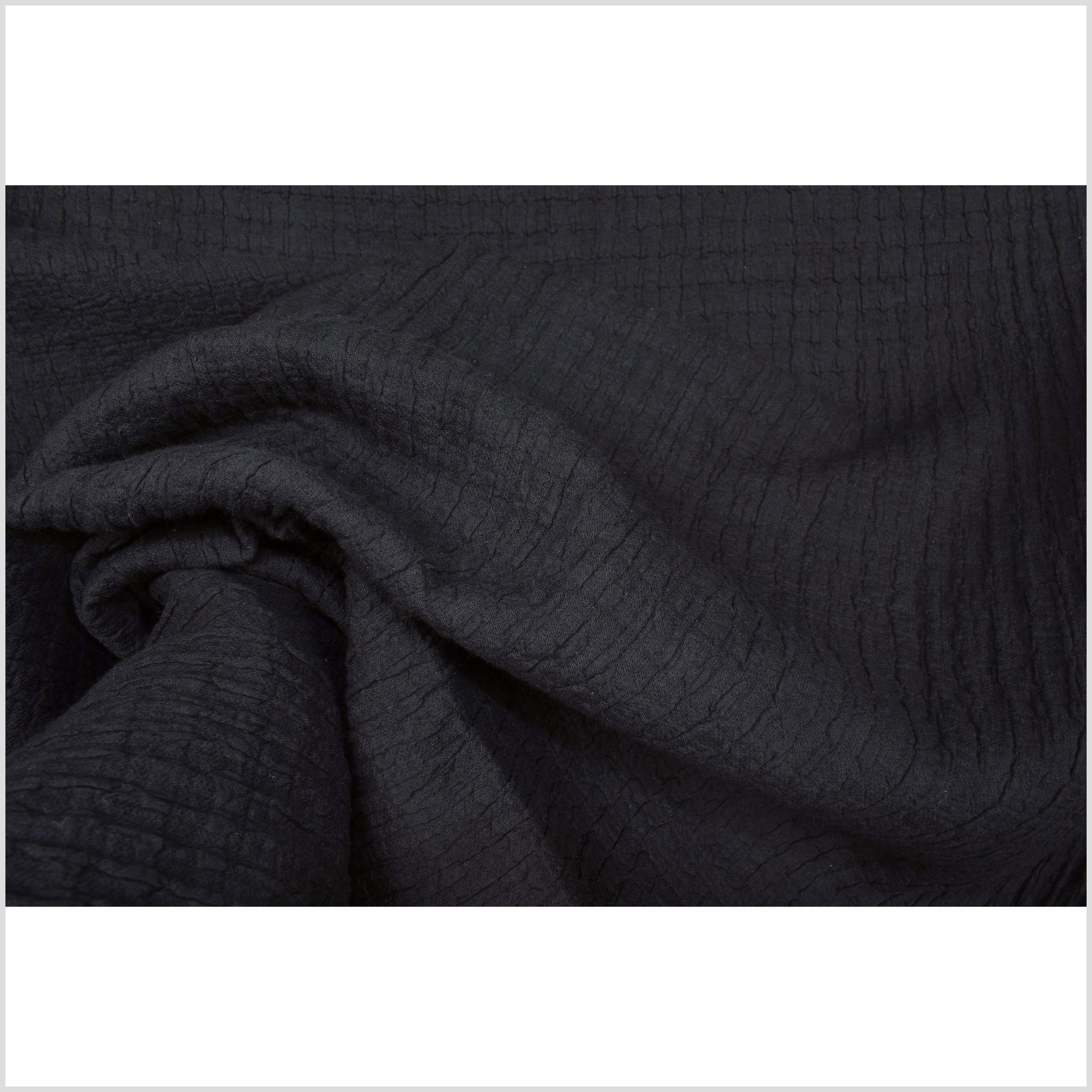 Black, quilted and crinkled, 2-ply, heavy-weight, textured cotton fabr ...
