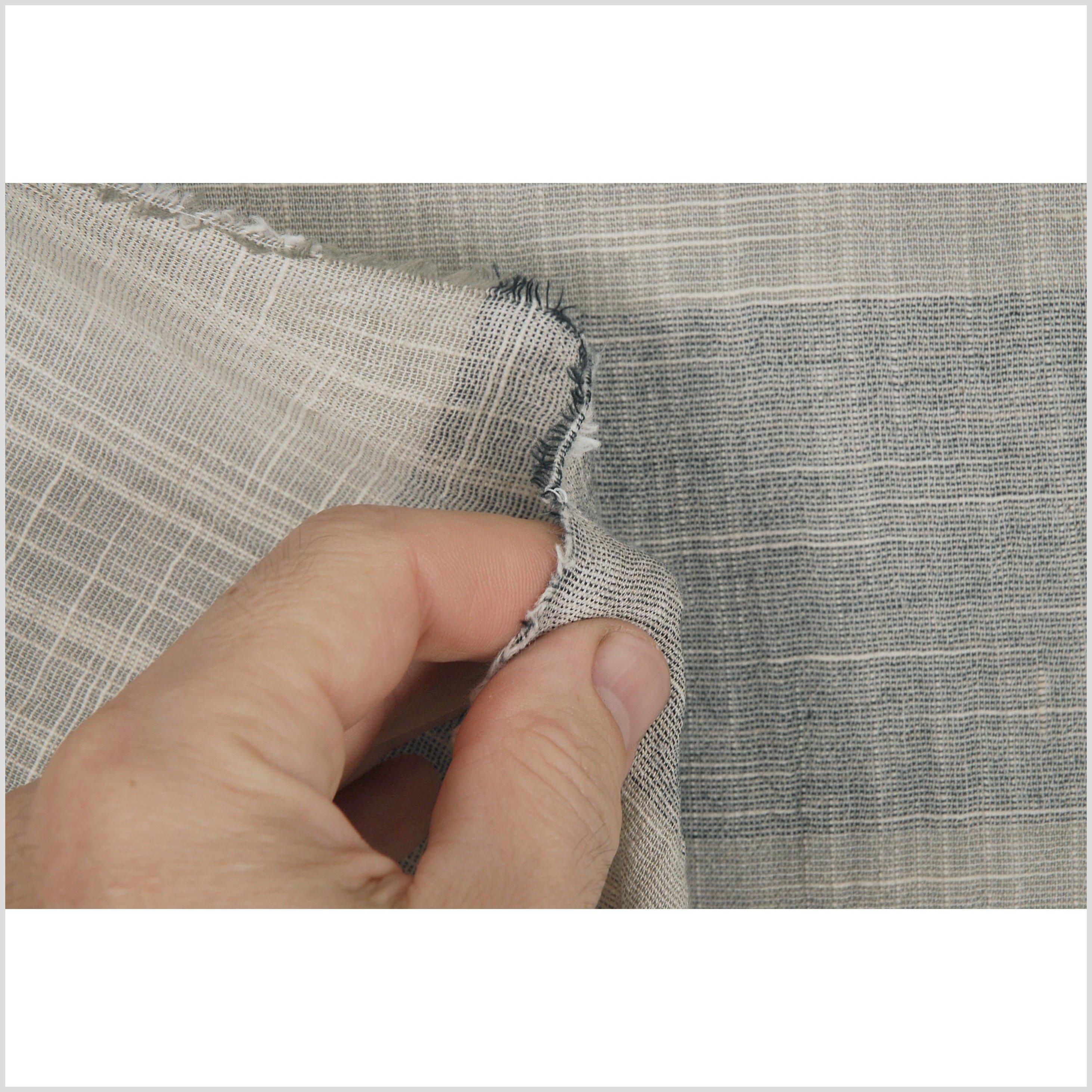 Cotton and linen lightweight fabric, beige and gray with horizontal ba ...