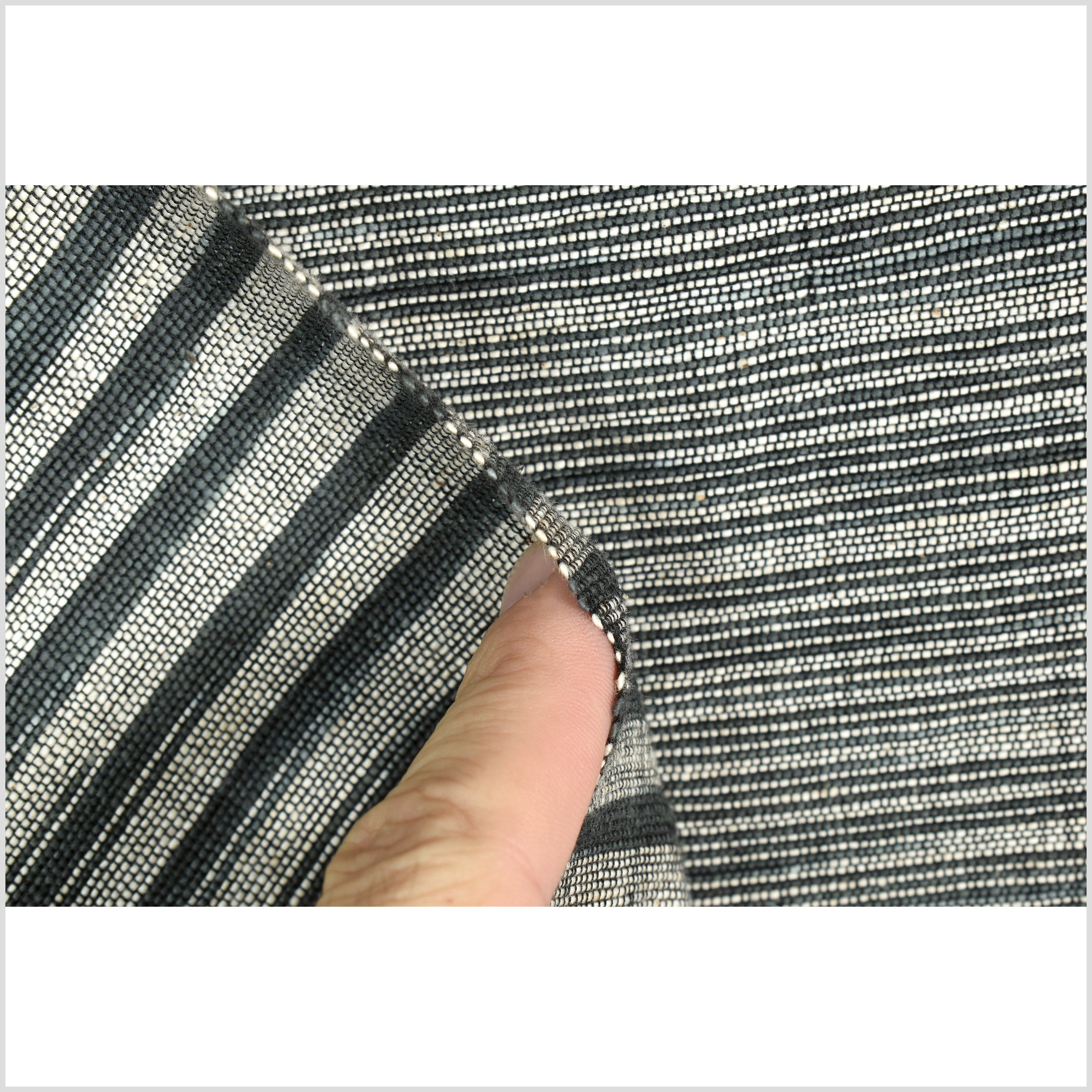 Handwoven Laos cotton fabric, Tiger stripe black gray rustic woven mat ...