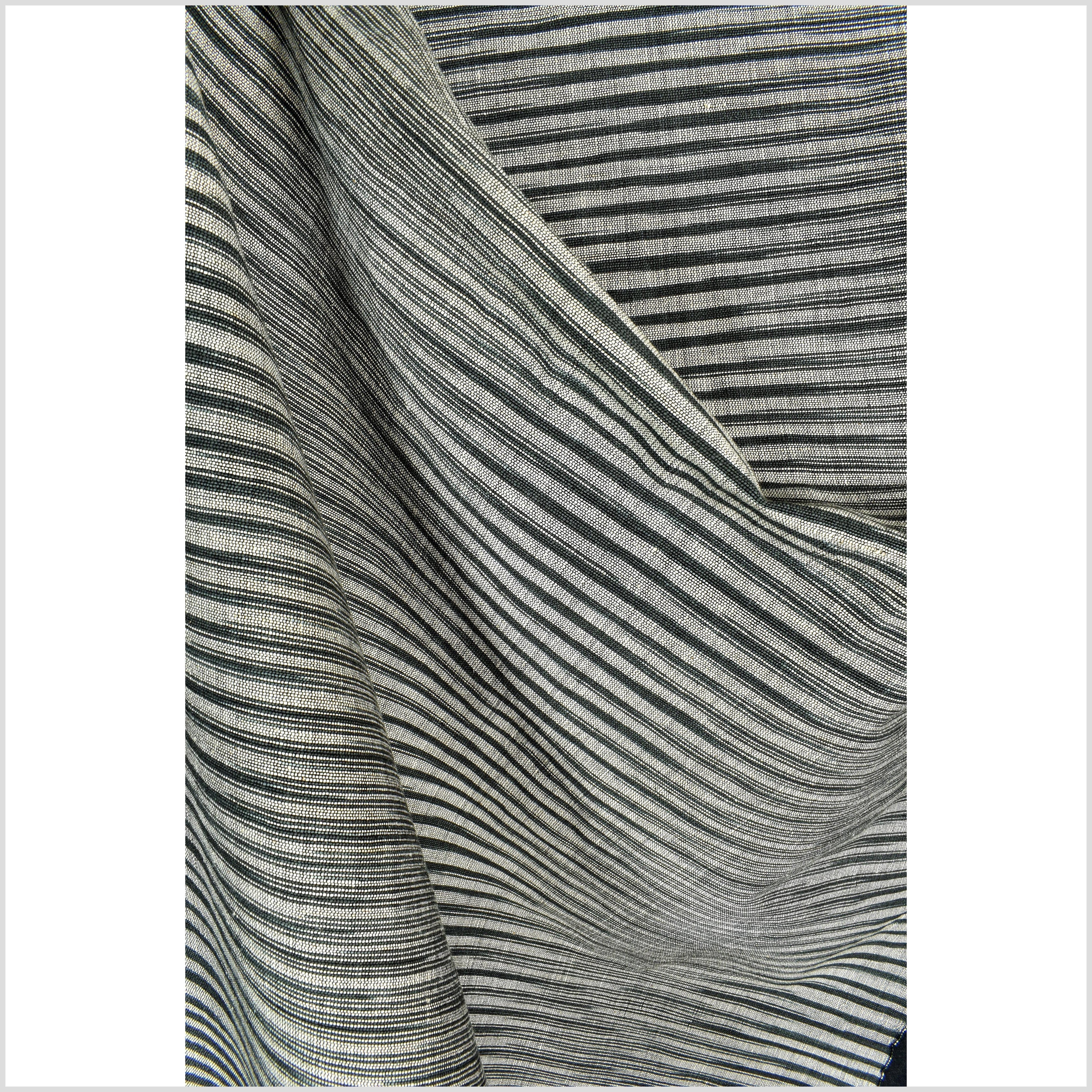 Handwoven Laos cotton fabric, Tiger stripe black gray rustic woven mat ...