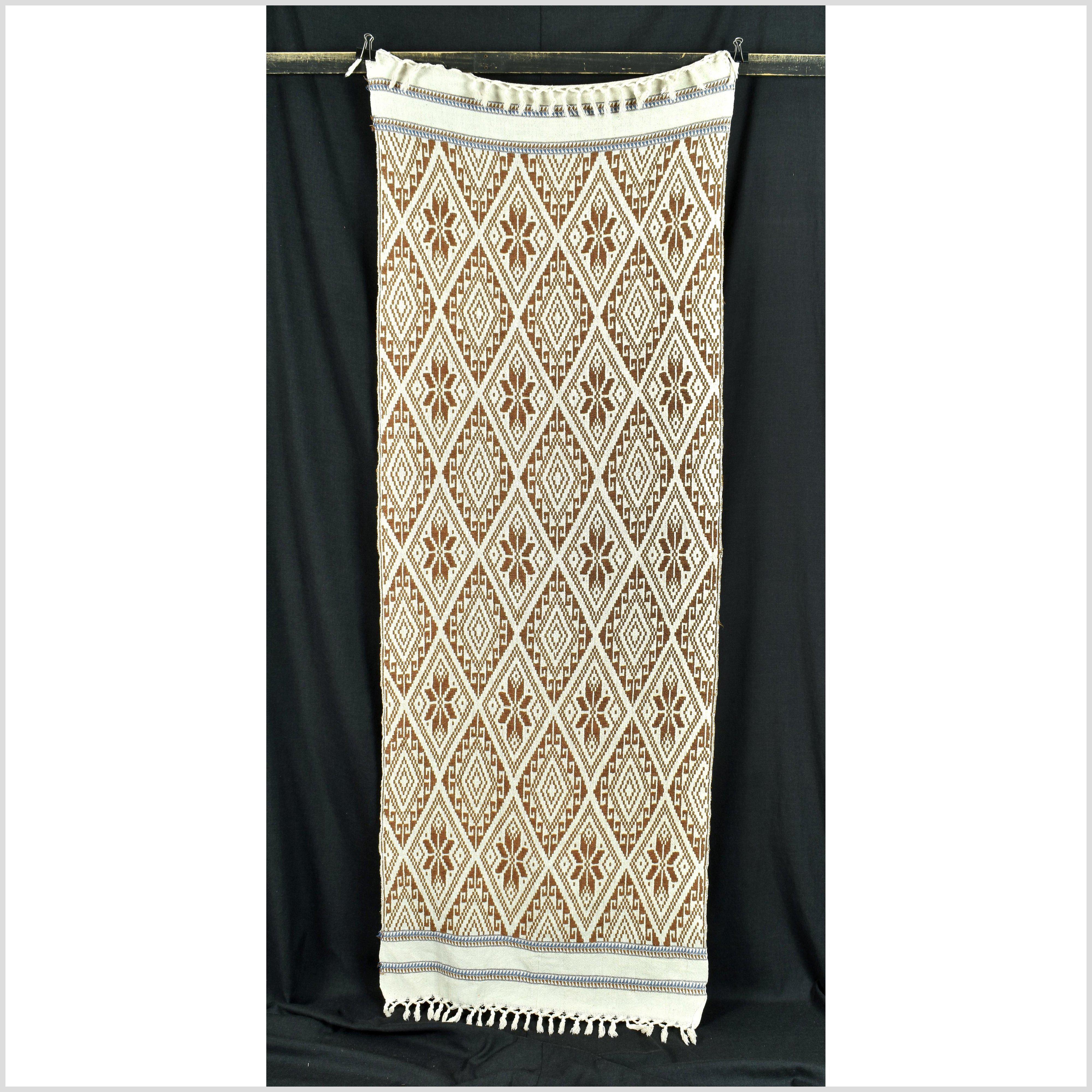 Handwoven brown white cotton tribal textile table runner Laos boho tap ...