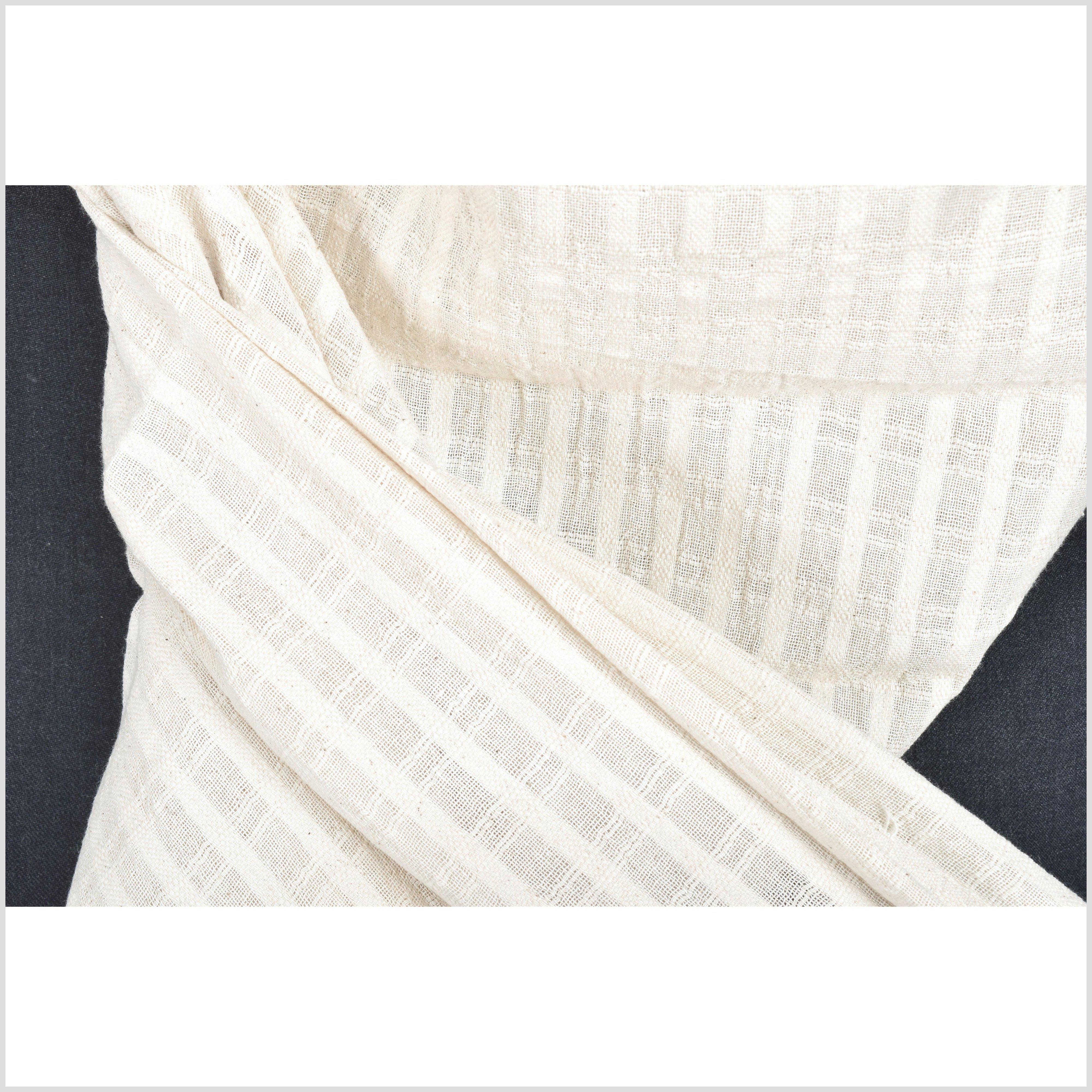 Neutral off white unbleached woven cotton fabric, window pane pattern ...