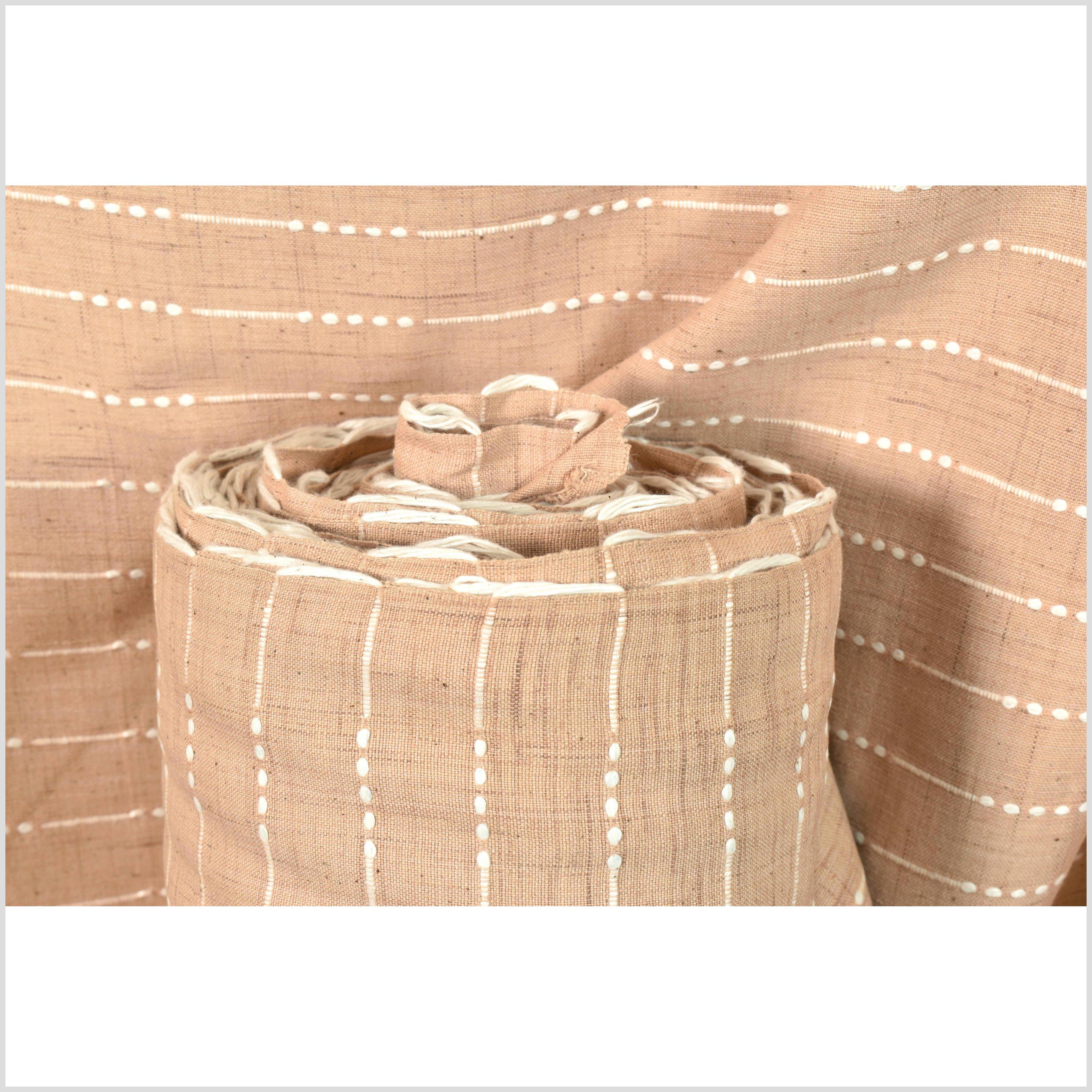 Tan light caramel color handwoven cotton fabric with woven off-white s ...