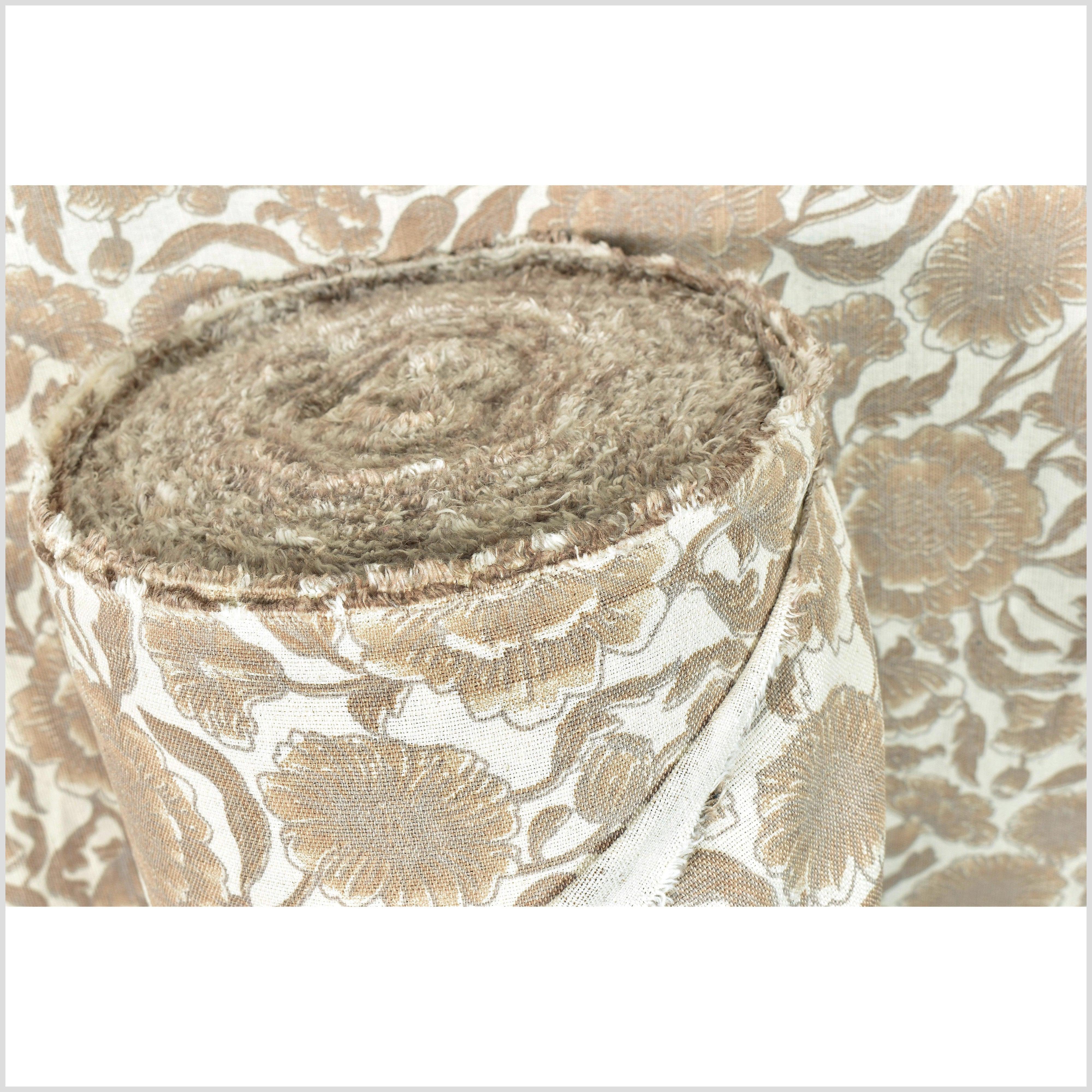 Unbleached cotton flower print fabric, sturdy strong off-white, gray ...